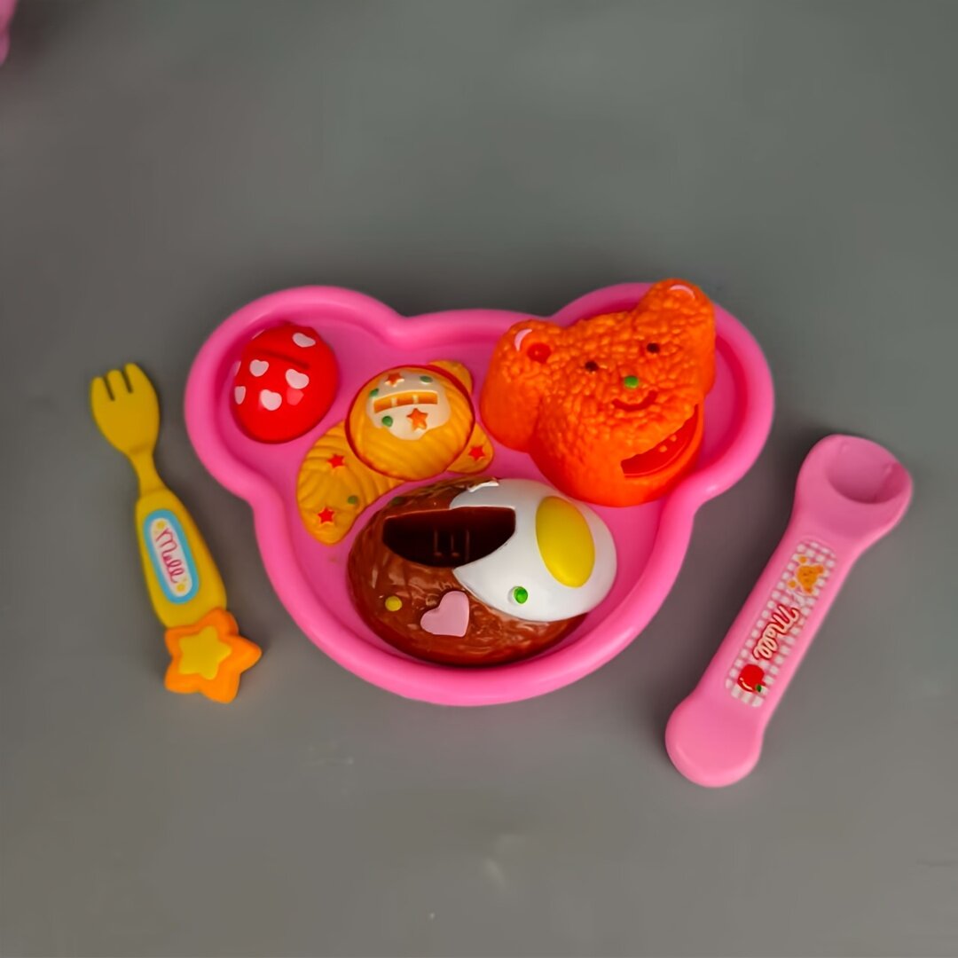 Набор игрушечной еды в форме медведя с рисовыми шариками, жареным яйцом и мини-приборами (ложка, половник) для ролевых игр