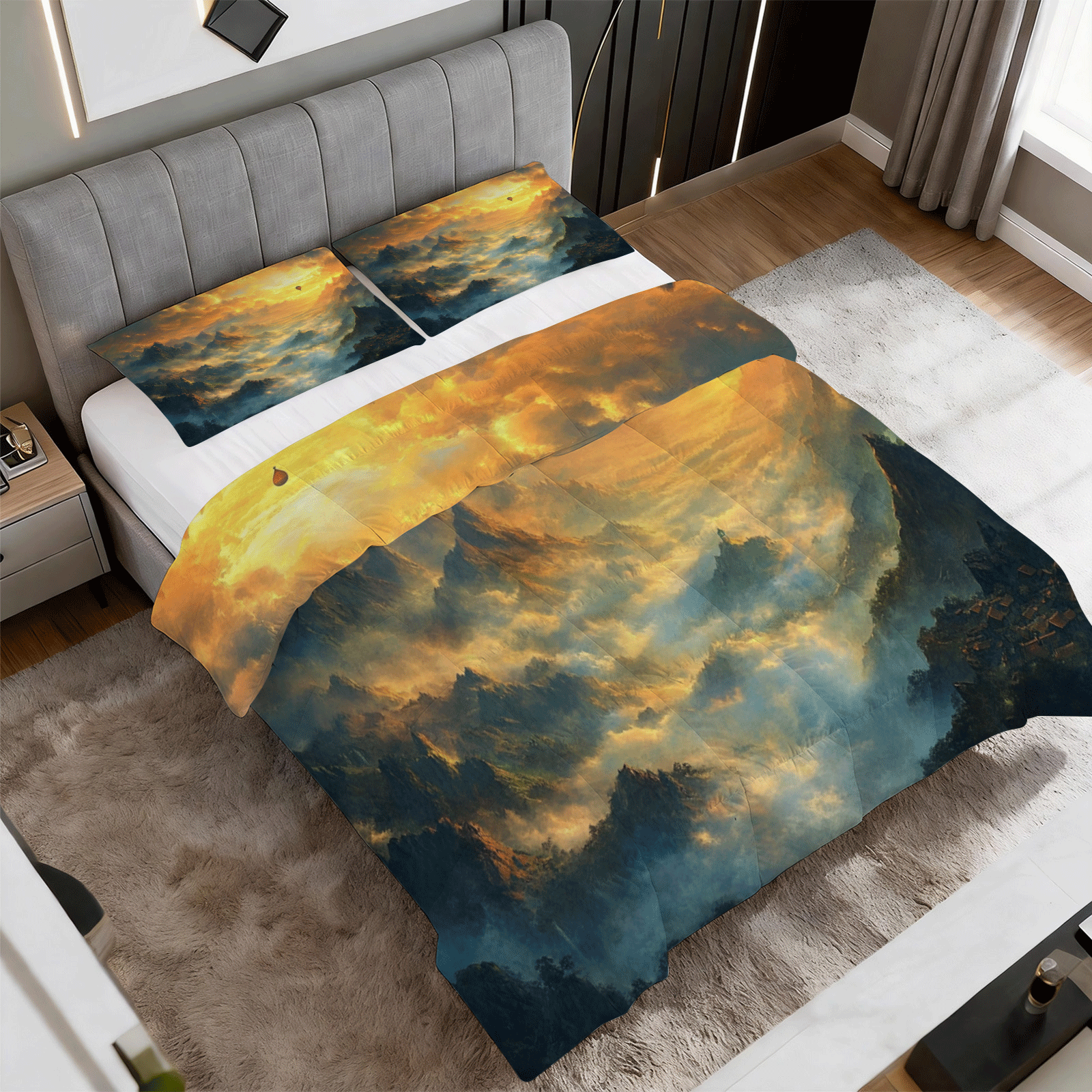 Китайский Пейзаж Одеяло, всесезонное, легкое мягкое, Стираный хлопок, 140 x 205 см