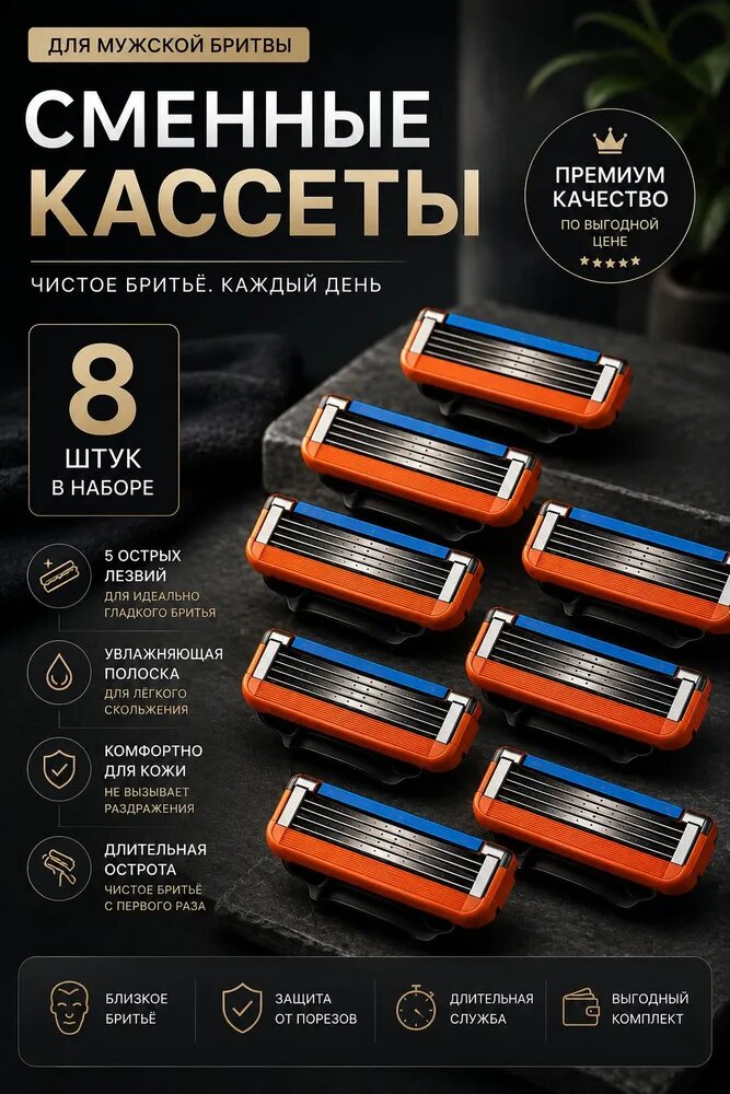 Сменные кассеты для мужской бритвы 8 шт.