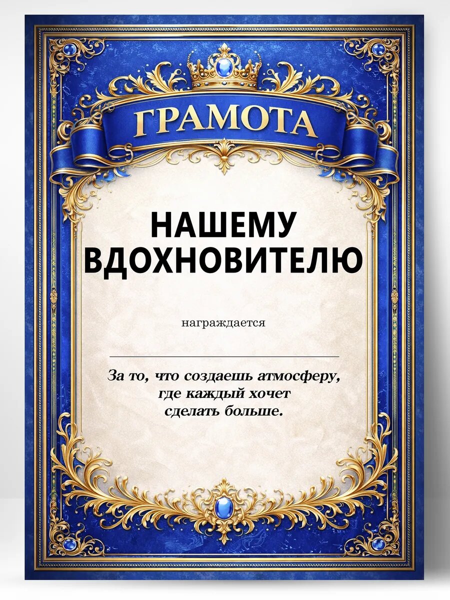 Грамота диплом в подарок - Нашему вдохновителю
