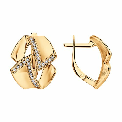 Серьги, серебро, 925 проба, золочение, фианит