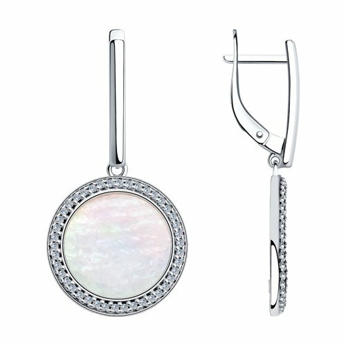 Серьги с подвесками, серебро, 925 проба, родирование, фианит, перламутр, перламутр синтетический