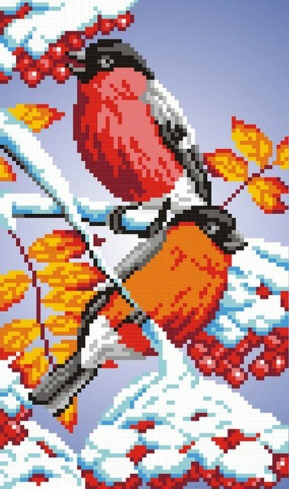 Набор для вышивания М. П. Студия #КН-394 Снегири, Печатный крест, 22 x 13 см