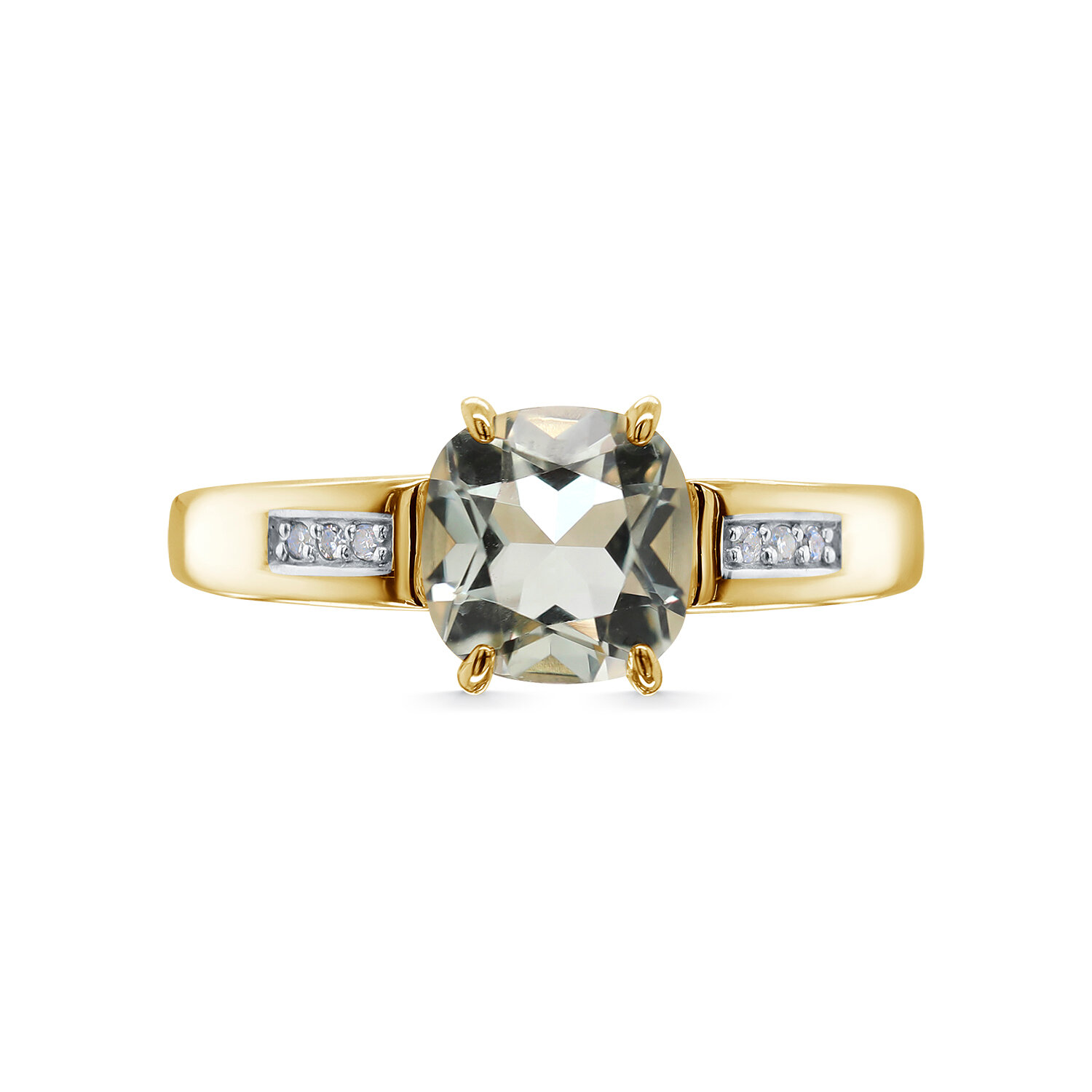 Кольцо JEWELIN, желтое золото, 585 проба, празиолит, бриллиант