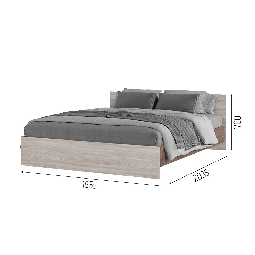 Кровать двуспальная 1.6м для спальни, без ящиков, с основанием