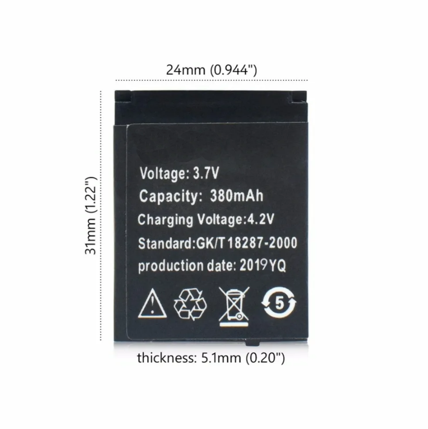 Аккумуляторная батарея MyPads 380mah 3.7V LQ-S1 / AB-S1 / RYX-NX9 на CARCAM / Noco / Sunlights / Tiroki / Uwatch / ZDK DZ09 Smart Watch