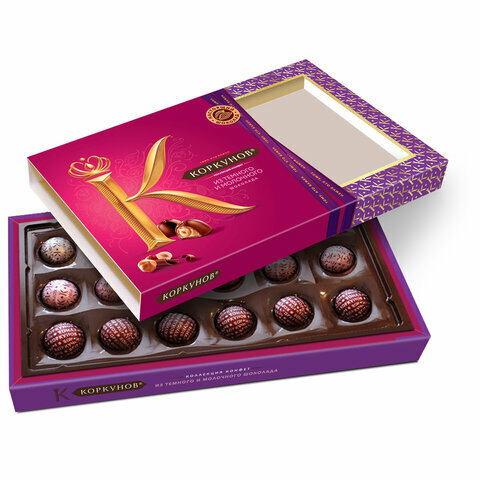 Конфеты А. Коркунов ассорти из молочного и темного шоколада, 165 г, ш/к 11270, Q3718