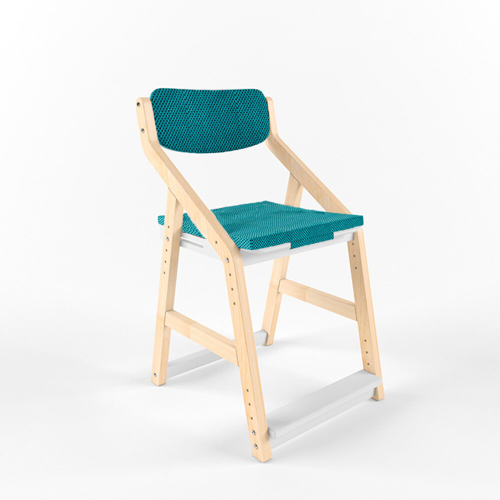 Стул растущий для школьника Робин Wood (Вуд) цвет Комбо белый с чехлом Голубой Велюр