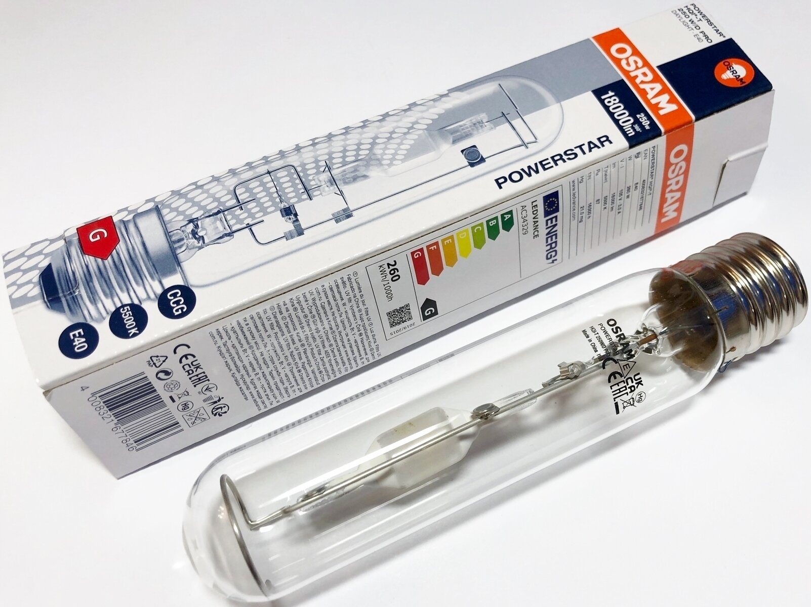 Металлогалогенная лампа OSRAM HQI-T Daylight 250 Вт E40, 5500 К