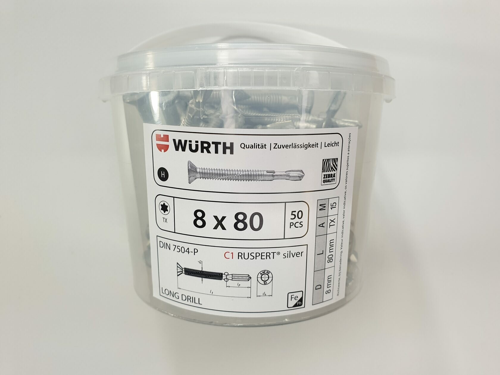 Саморез по металлу DIN 7504-P 8x80 (C1 Ruspert silver M15) (50 pcs ) WURTH, Германия