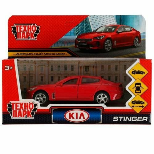 Машина металл KIA STINGER длина 12 см, двери, багаж, инерц, красный, кор. Технопарк в кор.2*36шт