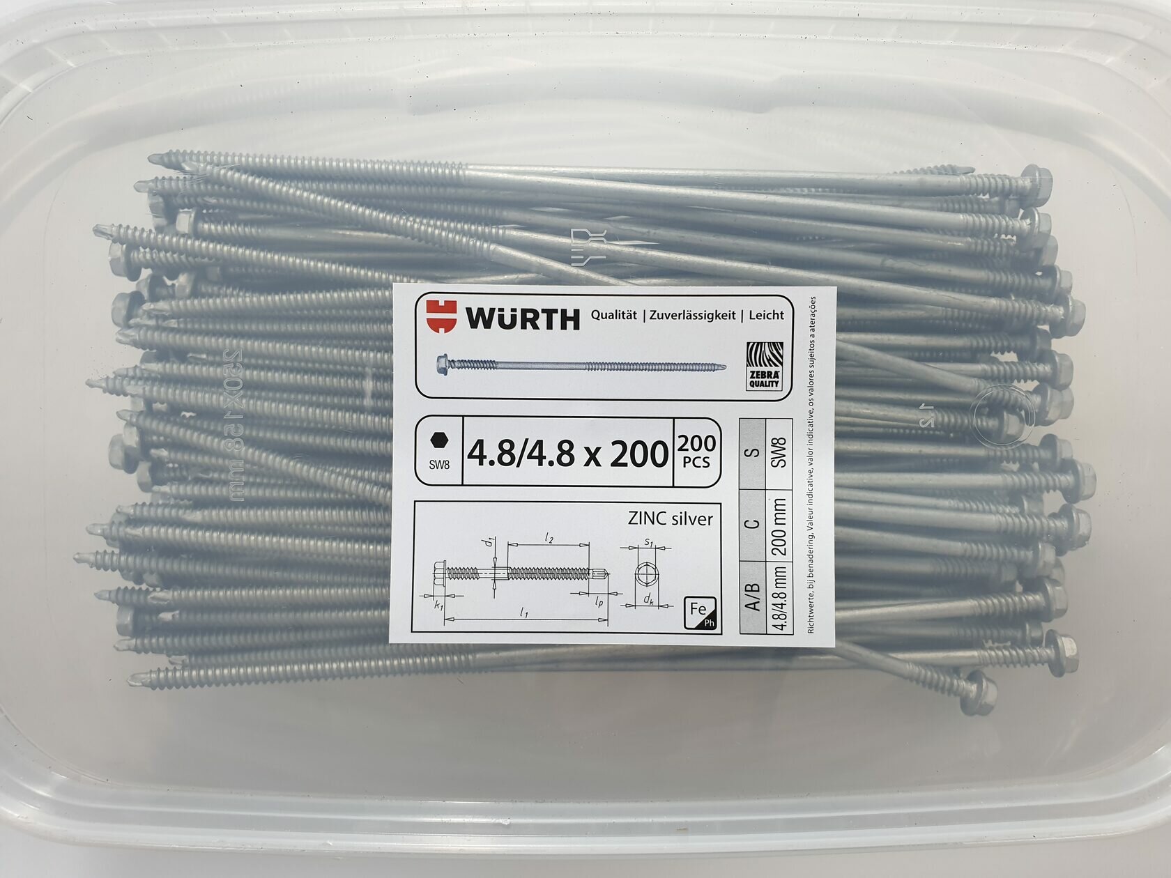 Кровельный шуруп 4.8x200 (200 pcs) WURTH, Германия