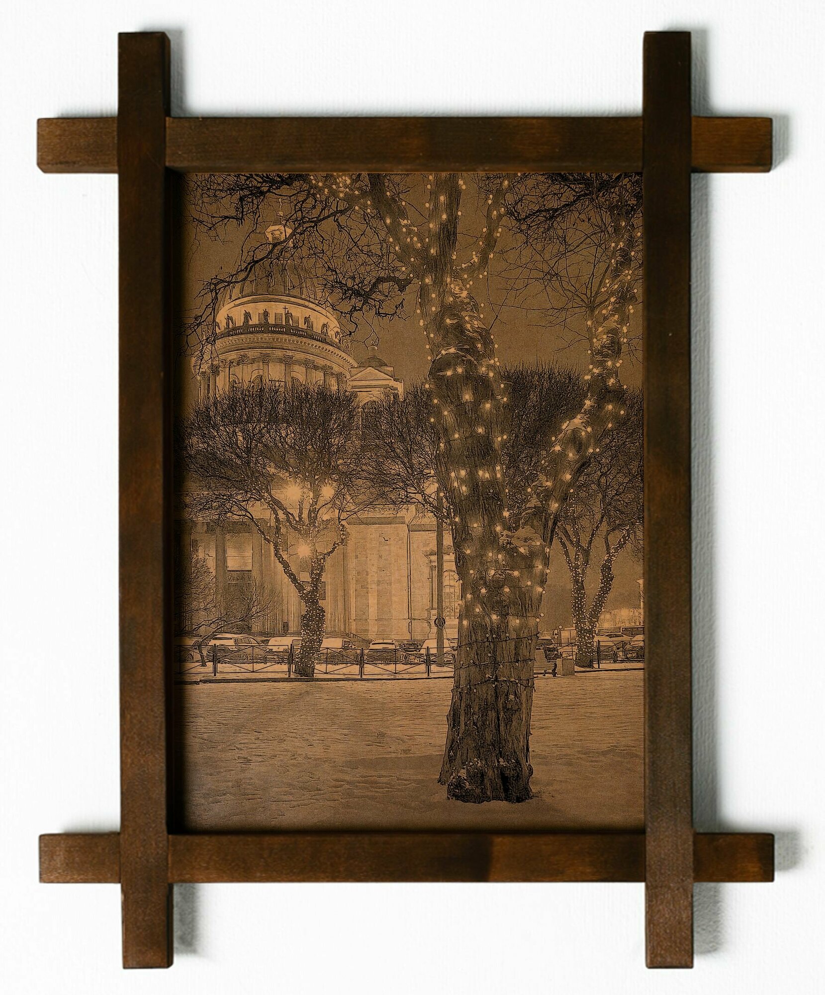 Картина интерьерная из кожи "Новогодняя площадь перед Исаакиевским собором", BoomGift