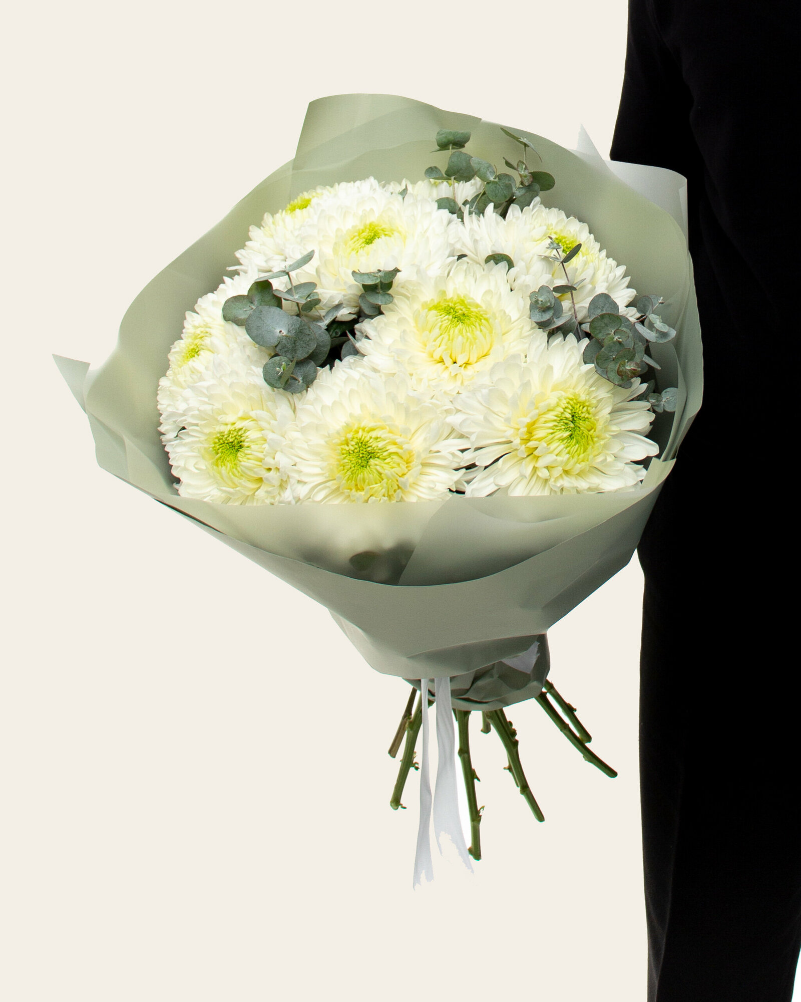 Цветы с доставкой, Букет из Одноголовой Хризантемы 9 шт с эвкалиптом