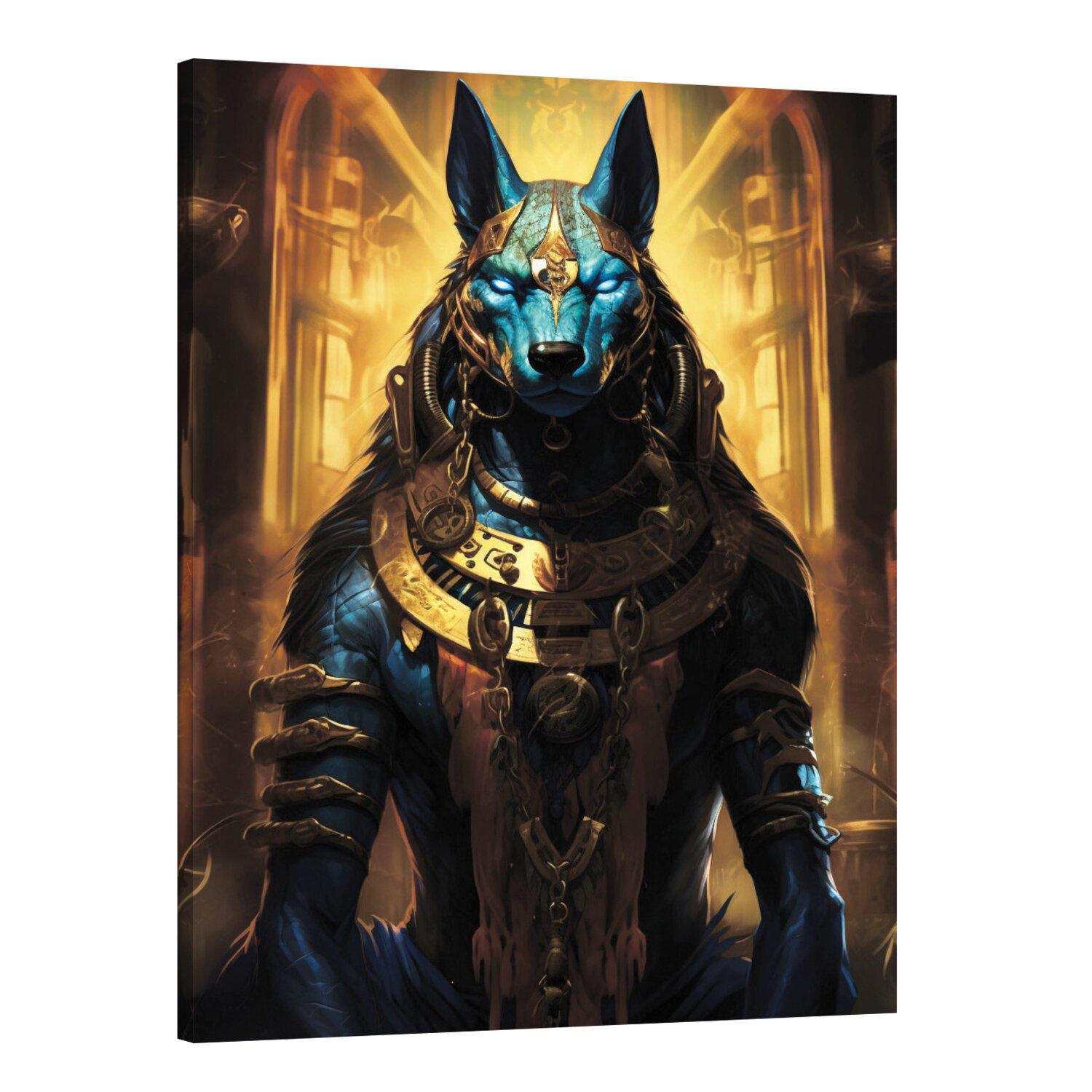 Интерьерная картина 50х70 "Анубис: хранитель тайн мистического царства"