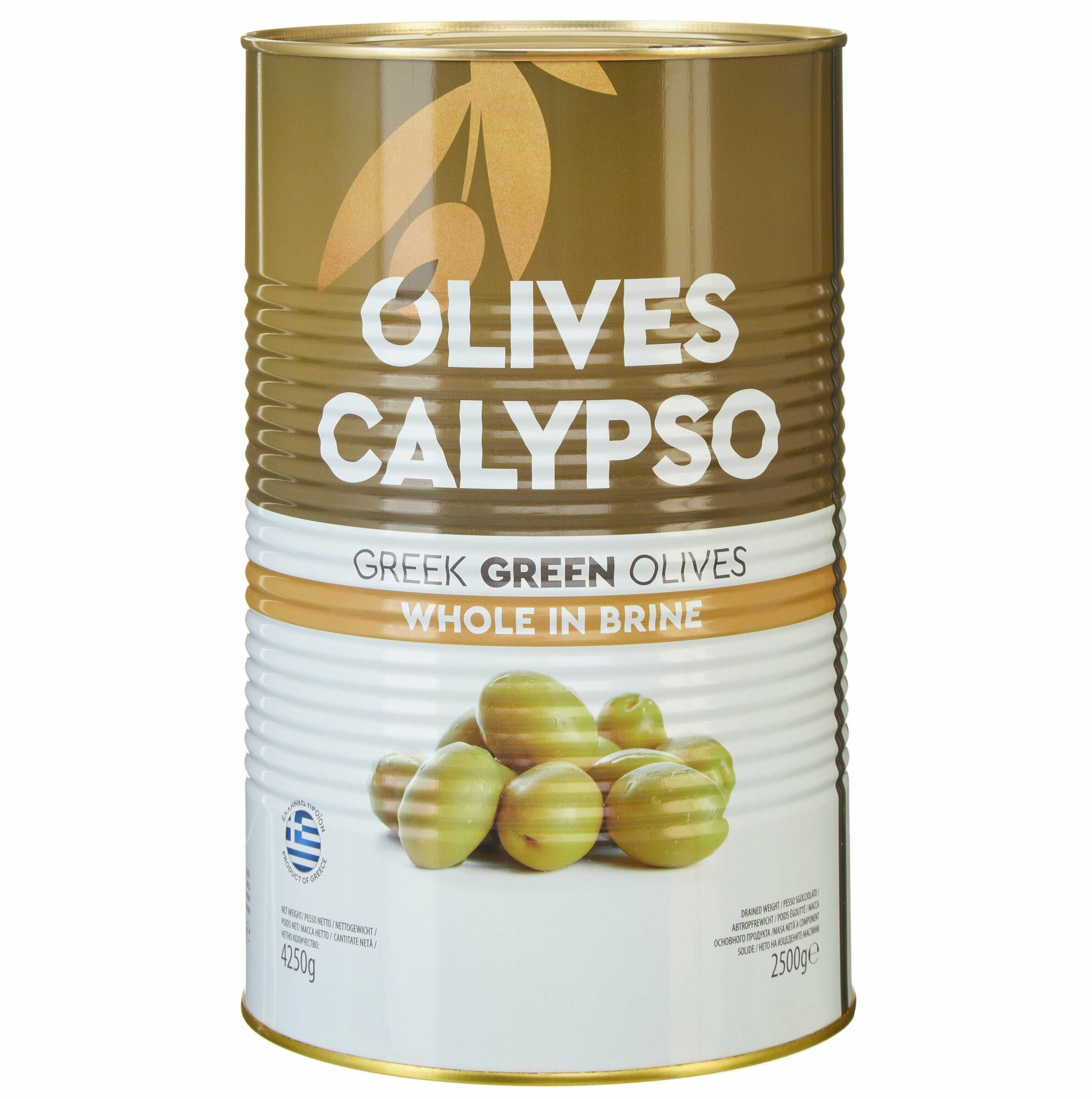 Оливки халкидики Гигантские Зеленые 70-90 с косточкой 4300 мл CALYPSO Супер Мамут