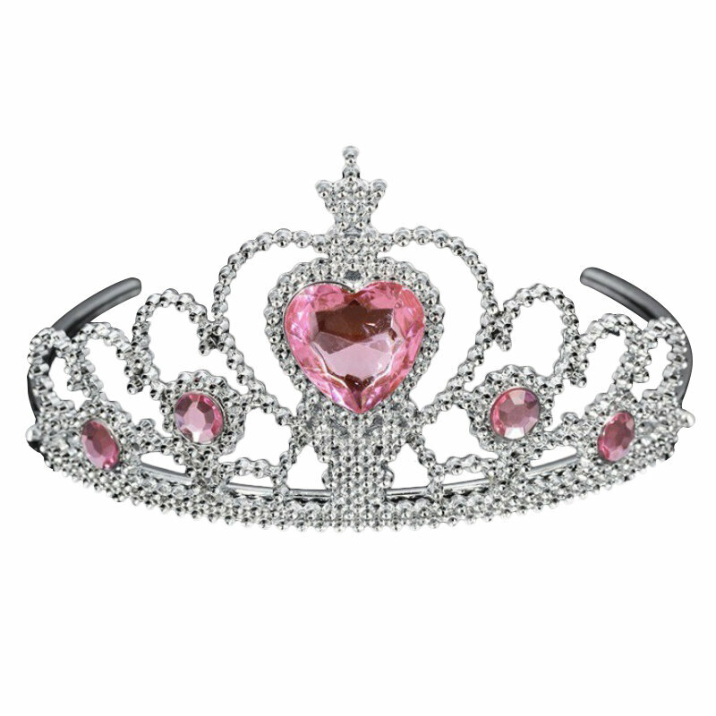 Корона пластиковая, Сердце, Серебро/Розовый, 16x7,5 см, 1 шт