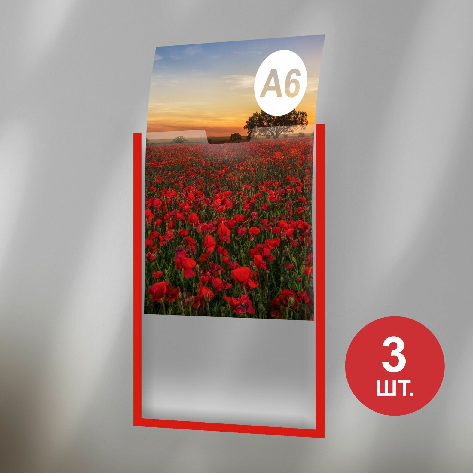 Карман настенный / карман для стенда с красным кантом / А6 / 3 шт