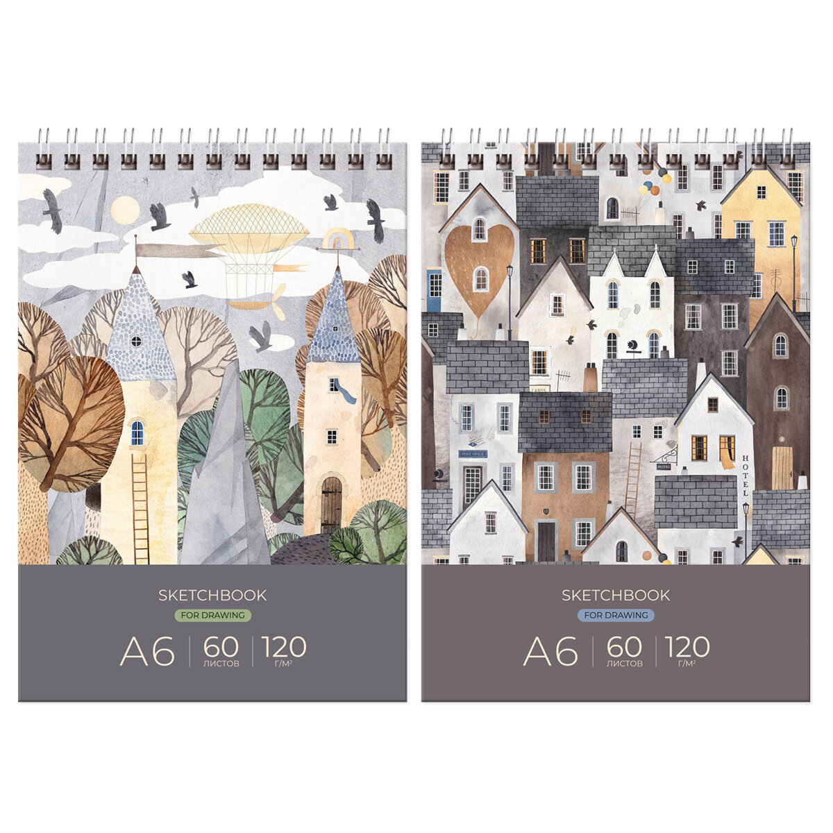 Комплект 90 шт, Скетчбук 60л, А6 BG "Хюгге", на гребне, глянцевая ламинация, 120г/м2