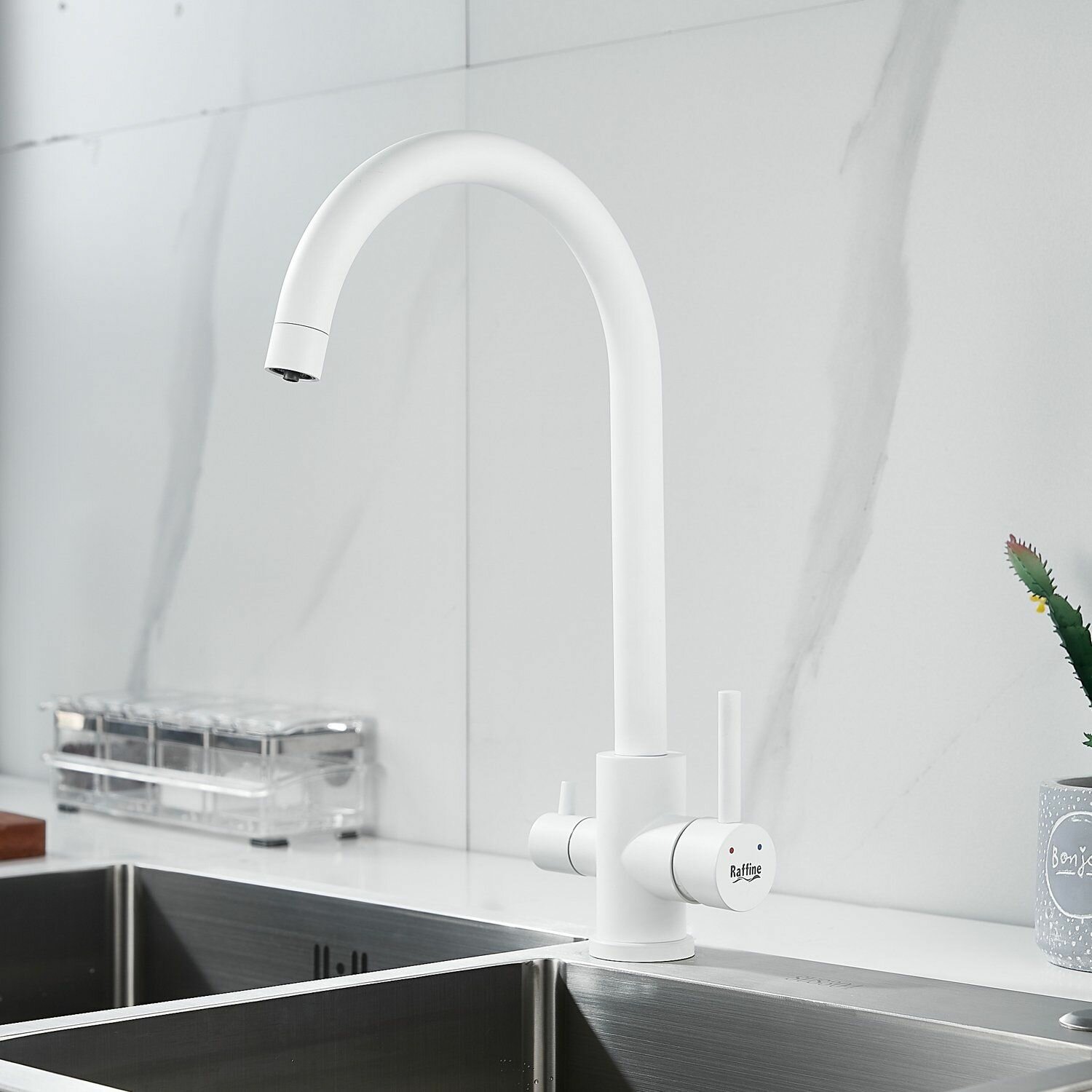 F108C Смеситель для кухни под фильтр из нержавеющей стали, белый