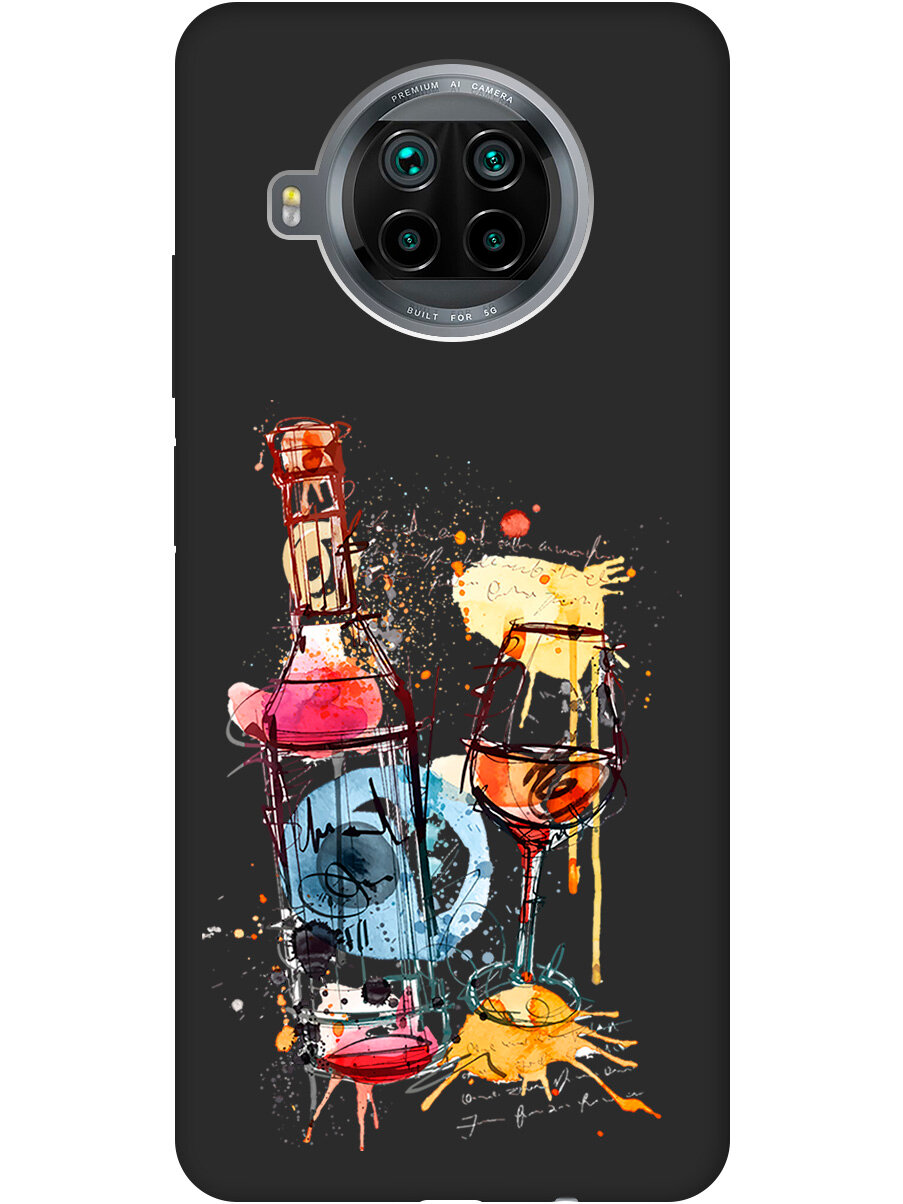Матовый Soft Touch силиконовый чехол на Xiaomi Mi 10T Lite, Сяоми Ми 10Т Лайт с 3D принтом "Aquarelle Wine" черный