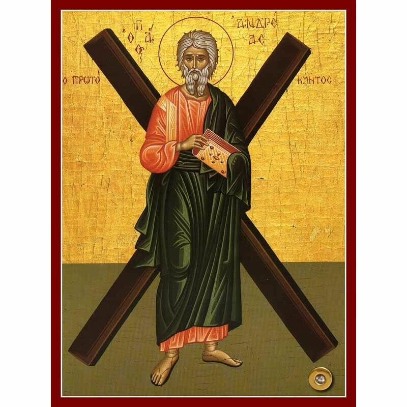 Икона Андрея Первозванного не доске с мощевиком.