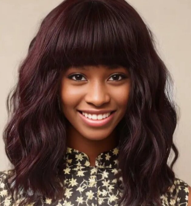 Парик каре с челкой бордовый фуксия винный