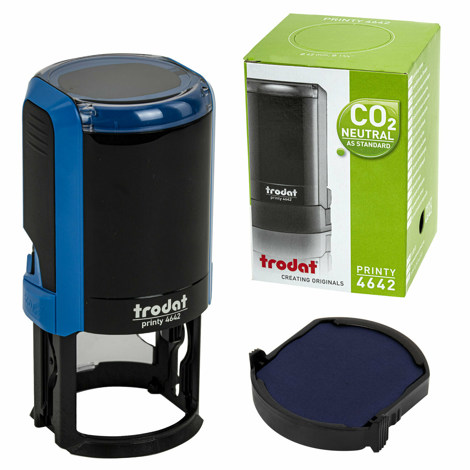 Упаковка 2 шт. Оснастка для печатей, оттиск D=42 мм, синий, TRODAT 4642 PRINTY 4.0, корпус синий, крышка, подушка, 66584