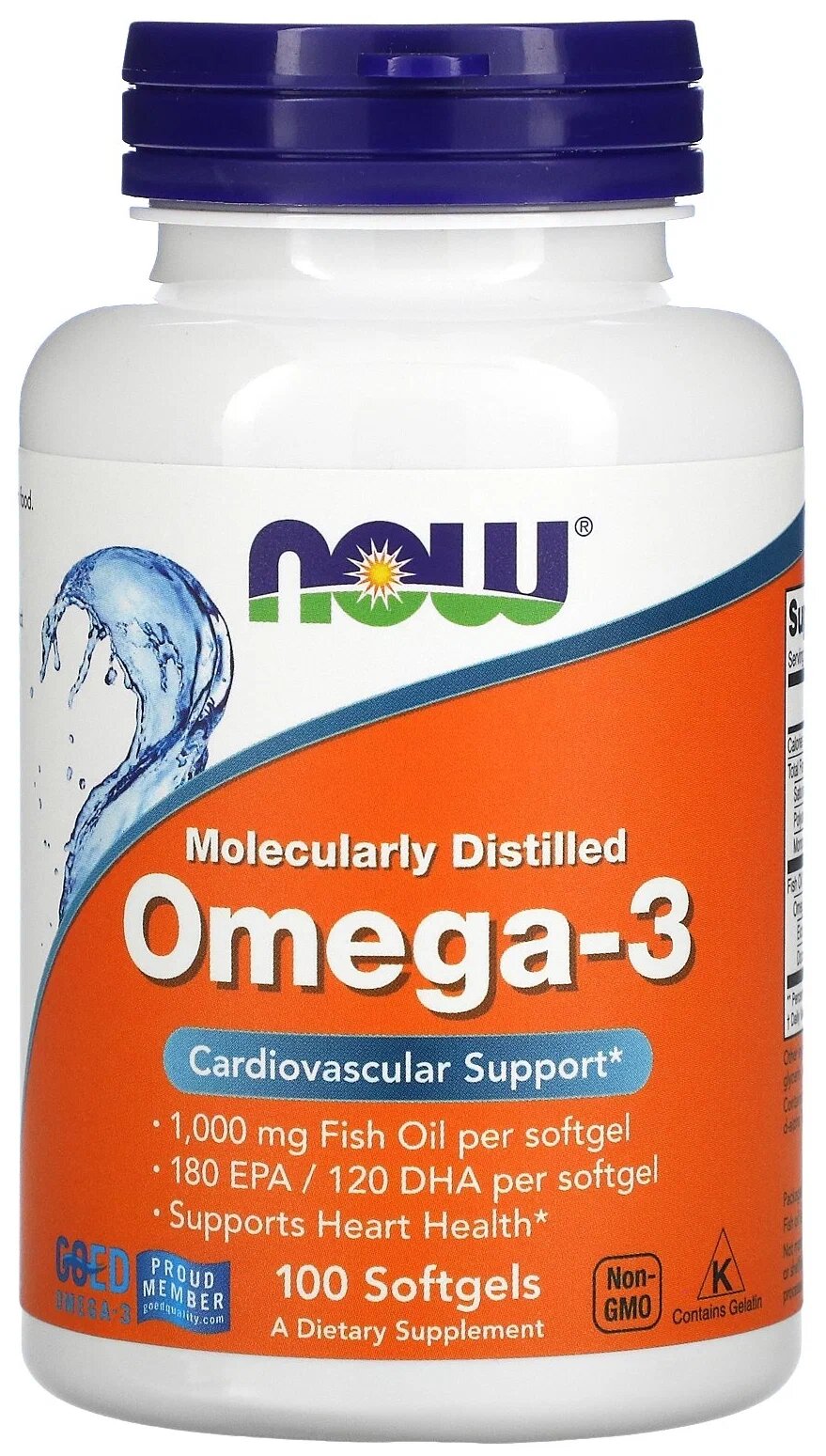 Омега-3 NOW, капсулы, для сердца и нервов, для кожи и волос, 100 шт.