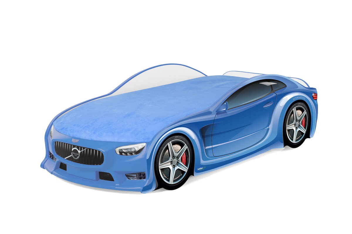 Кровать-машина Futuka Kids UNO Plus, с подъемным механизмом, ортопедическим матрасом, синий