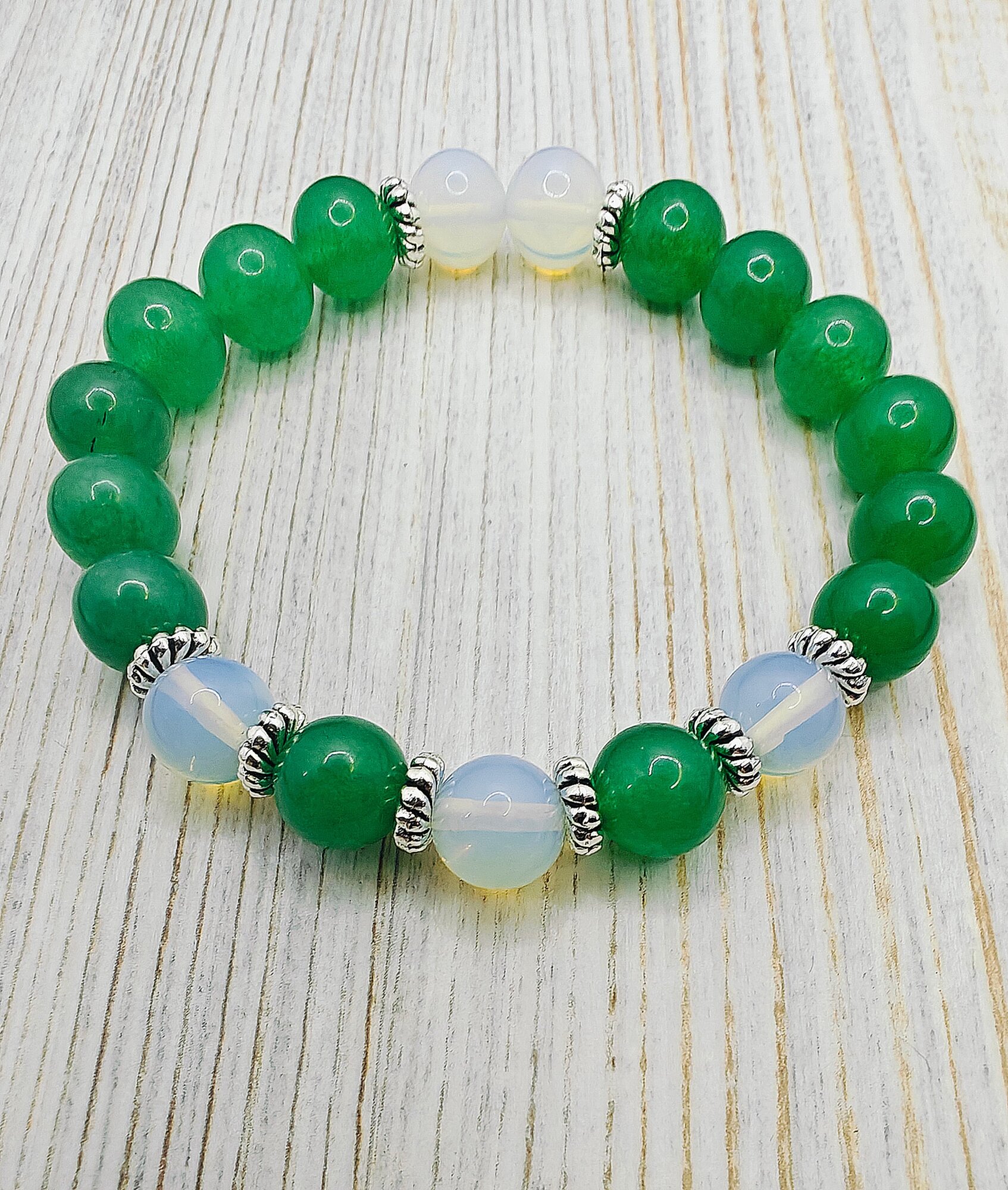 Теннисный браслет, лунный камень, нефрит