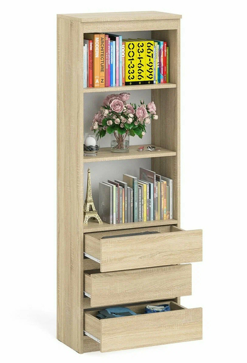 Стеллаж Мори с ящиками МСТ600.3, цвет дуб сонома, ШхГхВ 60,4х35,4х179,6 см.