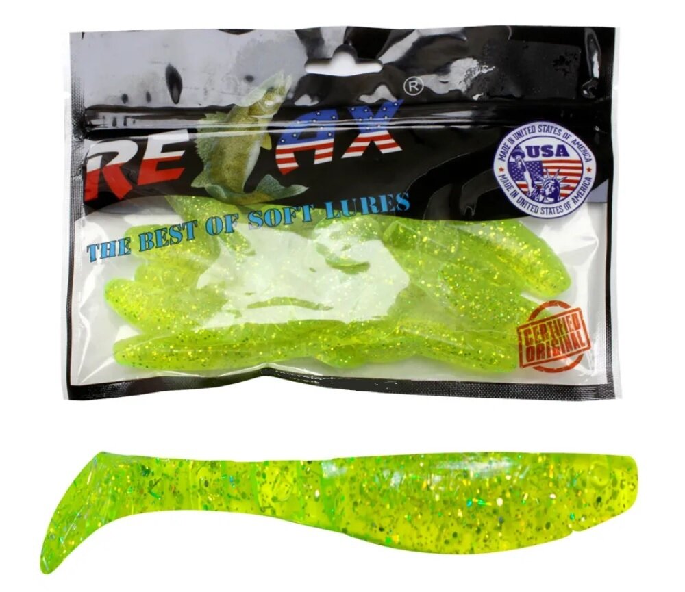 Мягкая силиконовая приманка риппер RELAX KOPYTO BLS L 4, 10,0cm 13,8g цвет S203 (Chartreuse-hologram Glitter, Standard) 1 уп. по 10 шт.