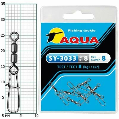 Карабин с вертлюгом для рыбалки AQUA SY-3033 №08 (упк. 8 шт.)