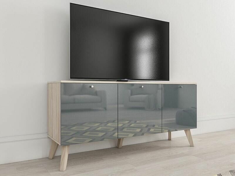 Тумба под ТВ в гостиную "Парма 15" 150х70х40, дуб сонома / графит глянец