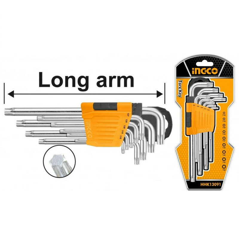 Набор ключей шестигранников 9 шт TORX CR-V сталь Ingco HHK13091
