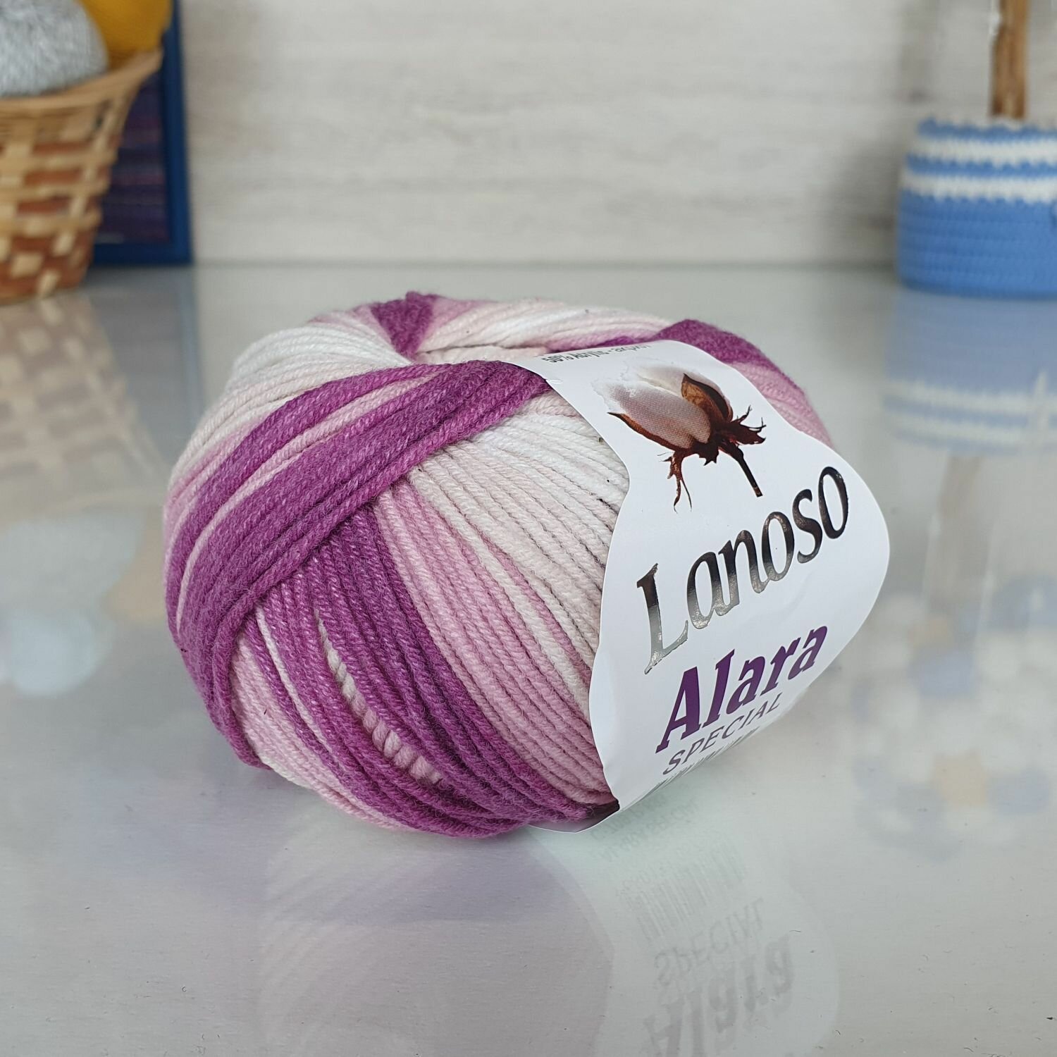 Пряжа Alara special Lanoso, розовый принт - 709, 50% хлопок, 50% акрил, 5 мотков, 50 г, 140 м.