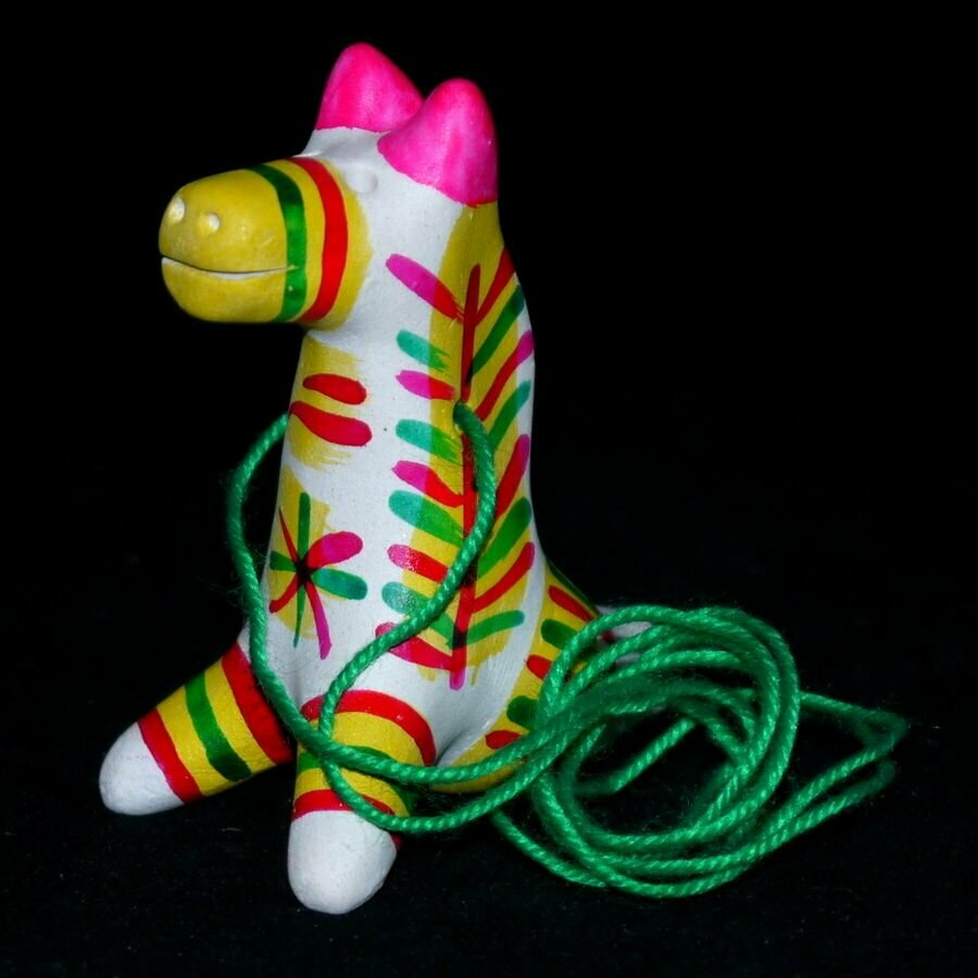 Свисток на веревочке "Лошадь", Филимоновская глиняная игрушка, ручная авторская работа