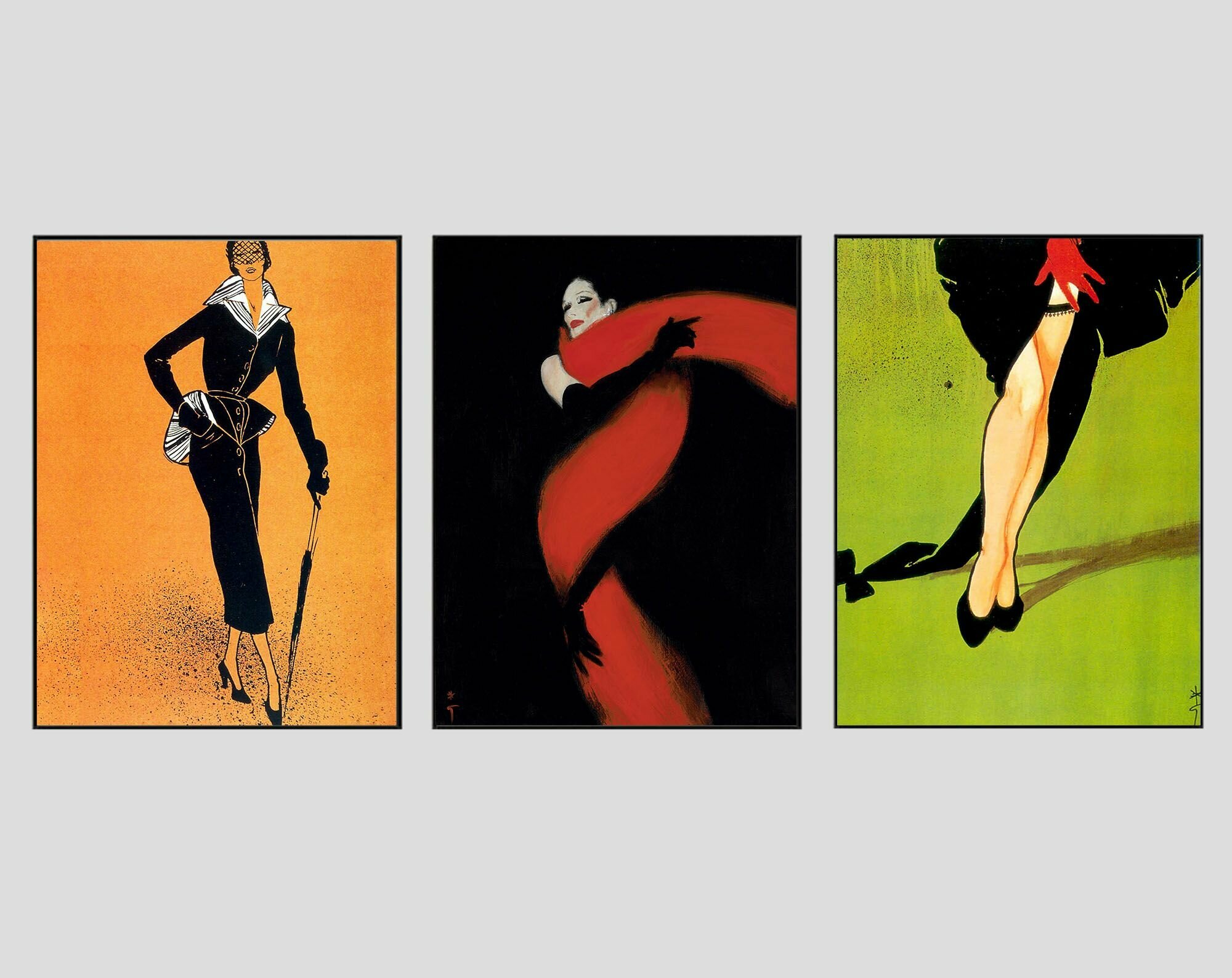 Набор интерьерных постеров - "Женский портрет" Рене Грюо 3 шт А4 без рамы. 3 винтажных плаката Rene Gruau в стиле арт-деко ретро мода Вог и Харпер Базар