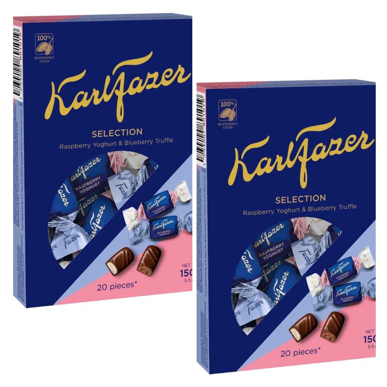 Karl Fazer Selection Конфеты шоколадные ассорти (малиновый йогурт и черничный трюфель), 2шт по 150 г (Из Финляндии)