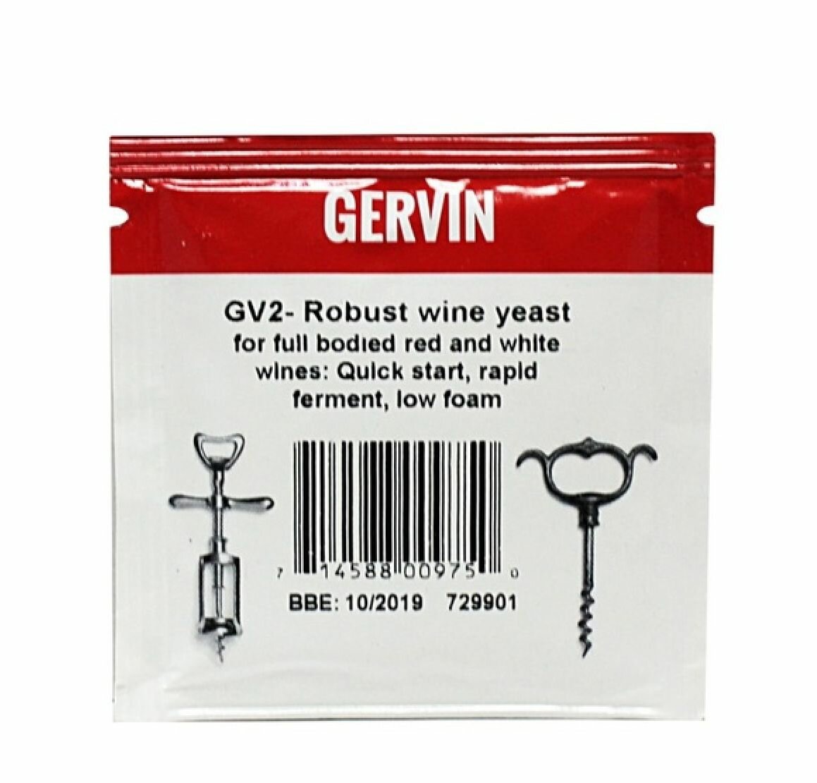 Дрожжи винные Gervin GV2 Robust Wine Yeast, 5 грамм, 1 упаковка