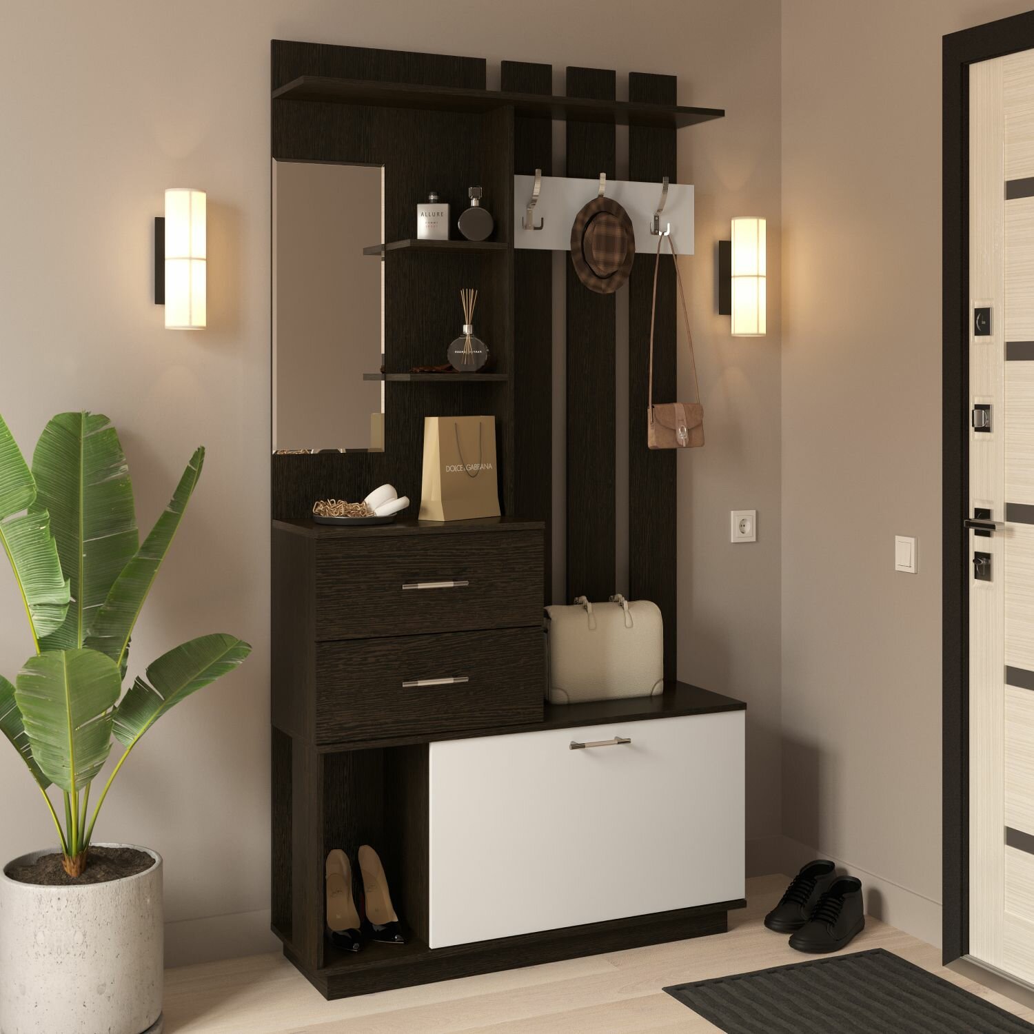 Прихожая Вега 115х200, Венге-Белый