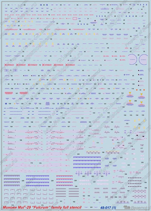 Деколь Микоян МиГ-29 технические надписи, 1/48
