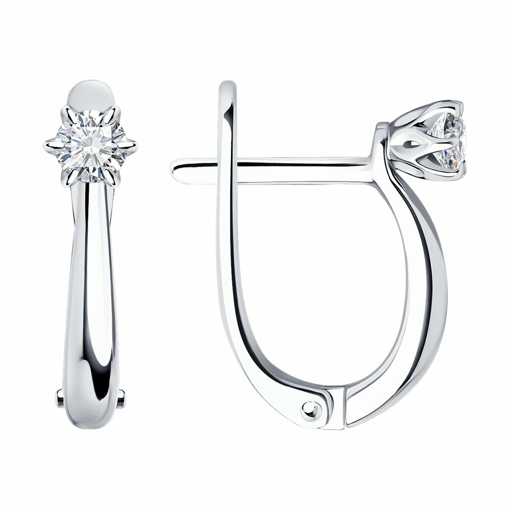 Серьги, белое золото, 585 проба, бриллиант выращенный