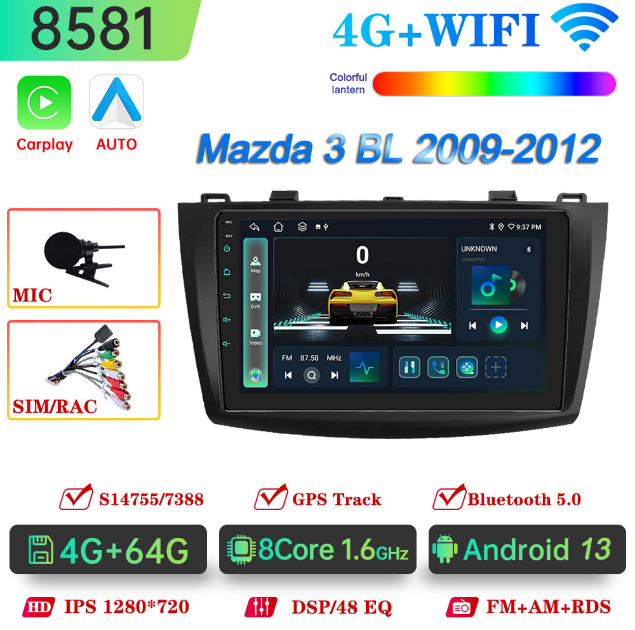 Магнитола для Mazda 3 BL 2009-2012 г. 4/64GB IPS DSP 4G CarPlay