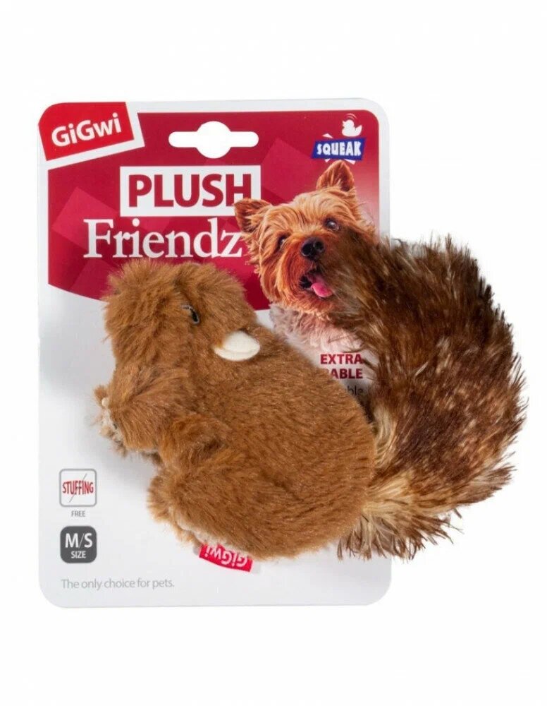 Игрушка для собак GiGwi Plush Friendz Белка (75308), коричневый, 1шт.