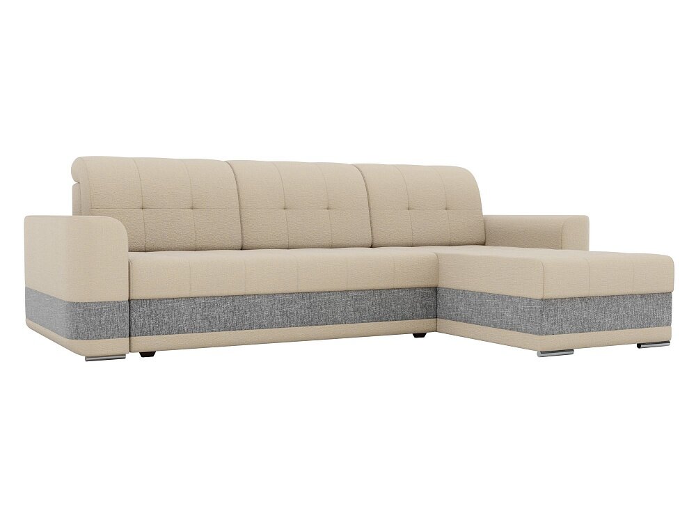 Угловой диван Честер Бежево-Серый Рогожка, еврокнижка, 280х150х90 см, с ящиком для белья