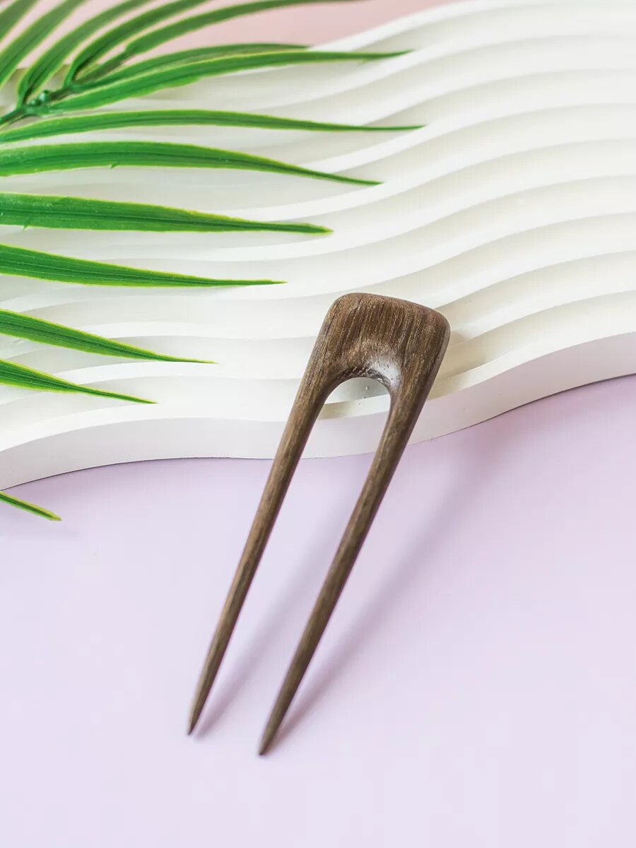 Заколка для волос Коля пилит, из массива дуба, ручная работа, цвет темный горький шоколад