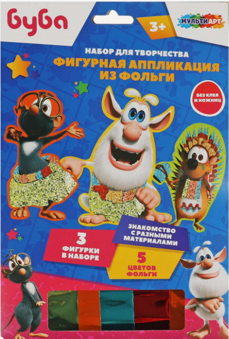 Фигурная аппликация Буба из фольги (3 шт в наборе) MultiArt FIGUREFOILART-BU1
