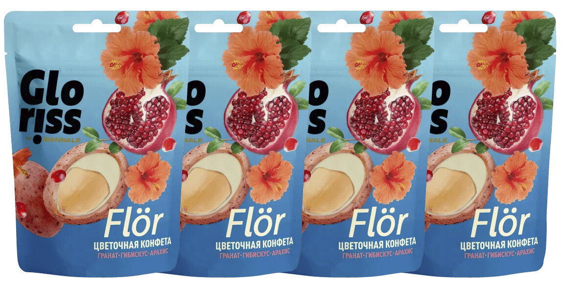 Конфеты цветочные GLORISS FLOR гранат-гибискус-арахис, 65г х 4шт